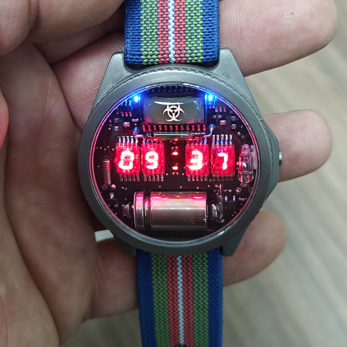 Nixie watch , Titanium watch, Handmade, with accelerometer and Wi-Fi