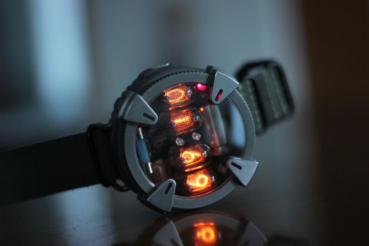 Nixie watch , titanium watch, Nixie watch , with γ , β and X-ray radia
