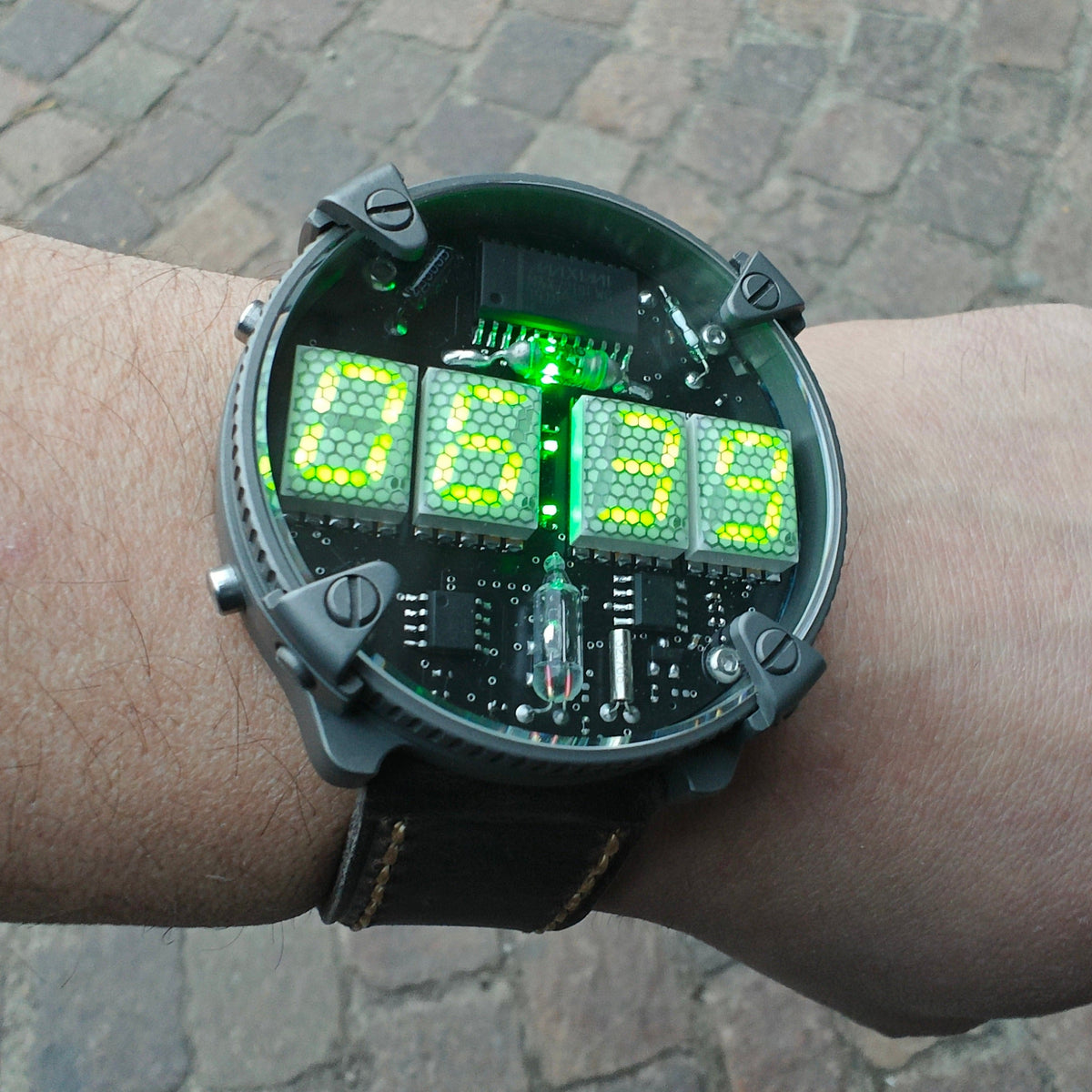 Titanium Kripton edition Nixie Led Watch Wi-fi connection Handmade