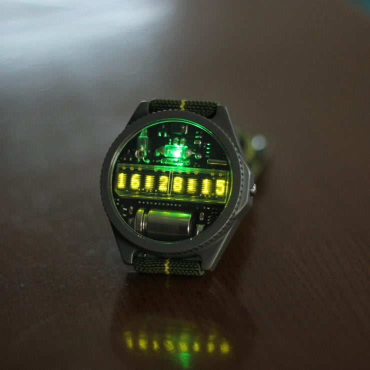 Nixie watch , Titanium watch, Handmade, with accelerometer and Wi-Fi