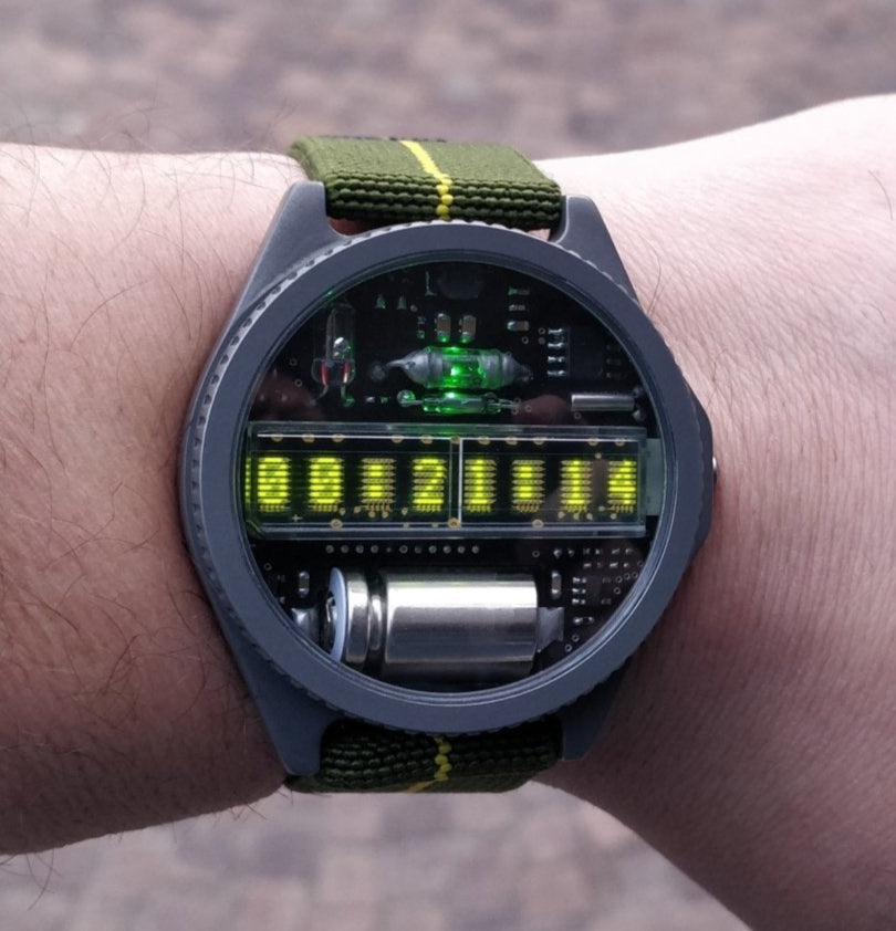 Nixie watch , Titanium watch, Handmade, with accelerometer and Wi-Fi